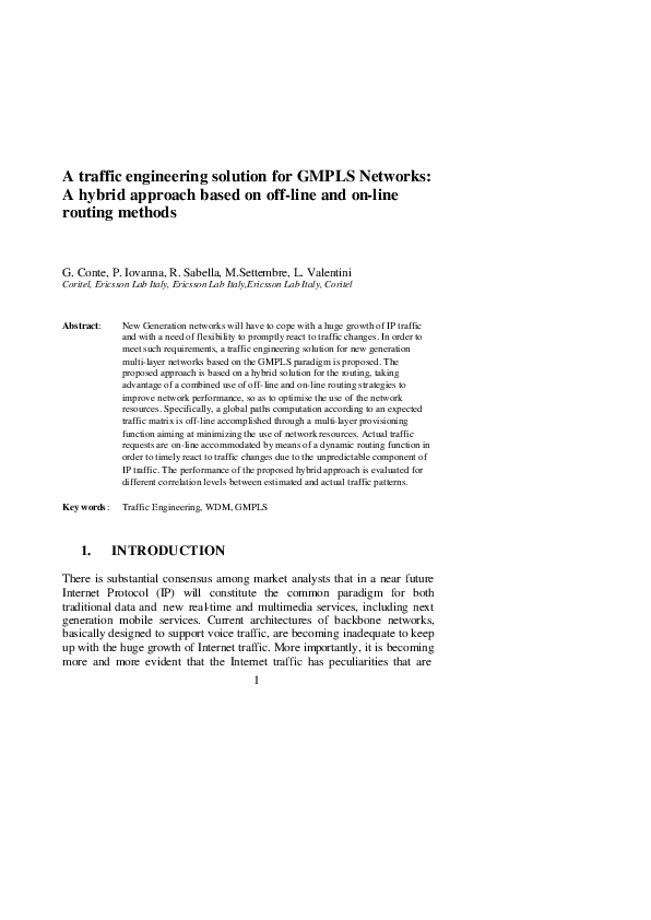 (PDF) A traffic engineering solution for GMPLS Networks: A hybrid approach based on off-line and ...