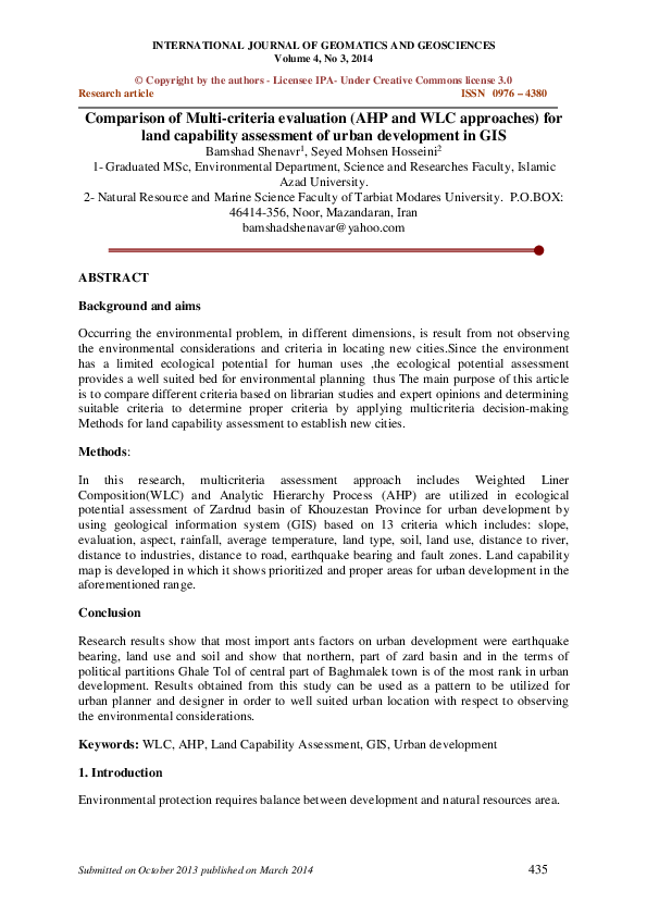(PDF) Comparison of Multi-criteria evaluation (AHP and WLC approaches ... (PDF) Comparison of Multi-criteria evaluation (AHP and WLC approaches ...