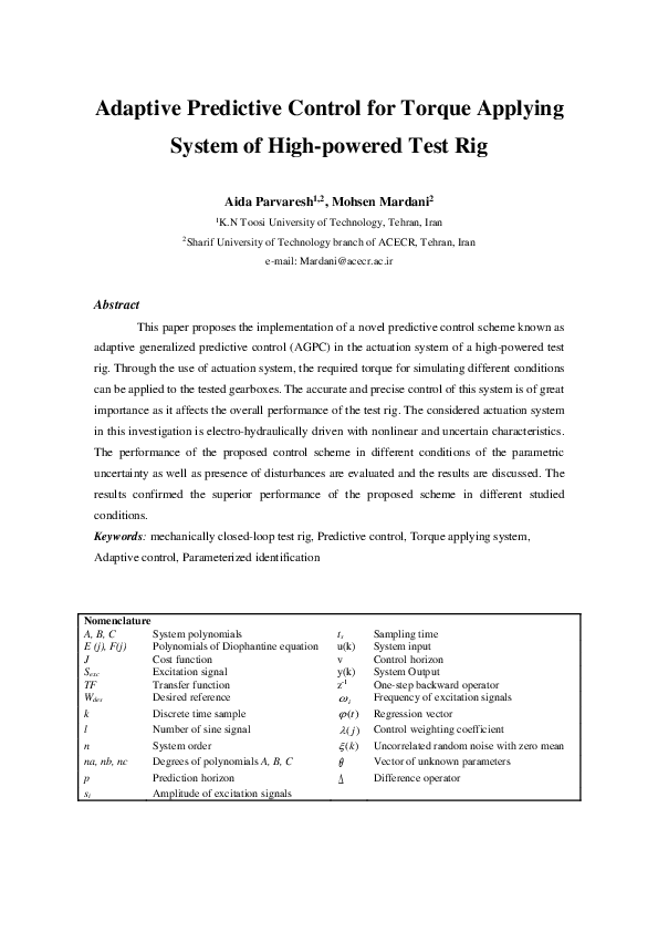 (PDF) Adaptive Predictive Control for Torque Applying System of High ...