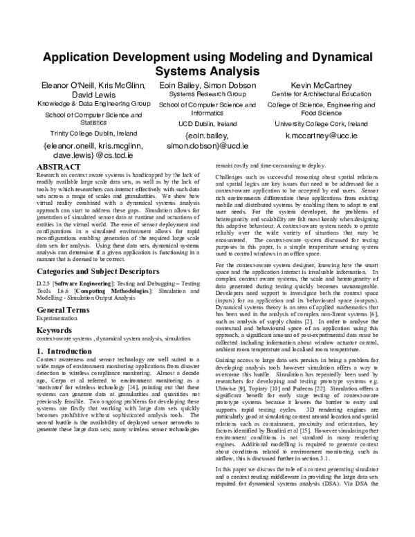 (PDF) Application development using modeling and dynamical systems analysis