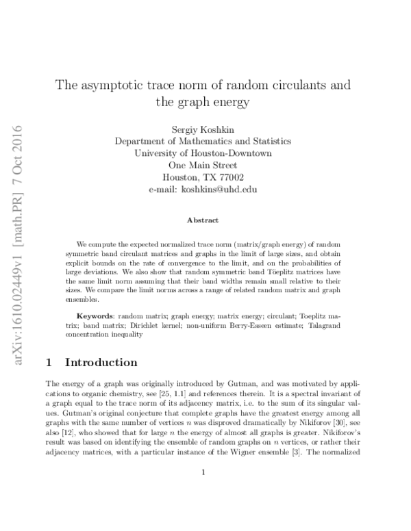 (PDF) The asymptotic trace norm of random circulants and the graph energy