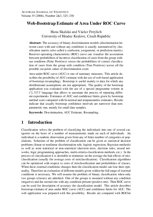 (PDF) Web-bootstrap estimate of area under ROC curve