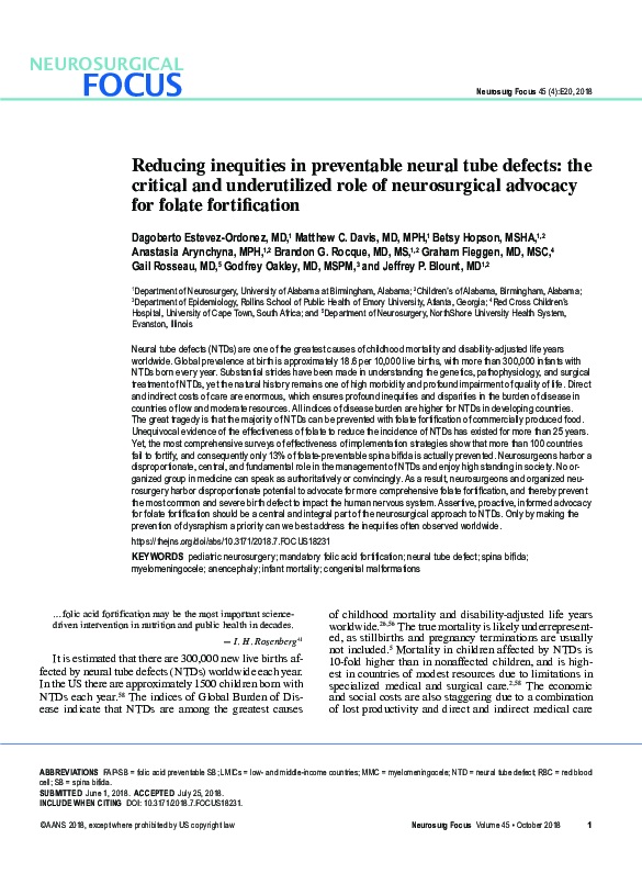 (PDF) Reducing inequities in preventable neural tube defects: the ...