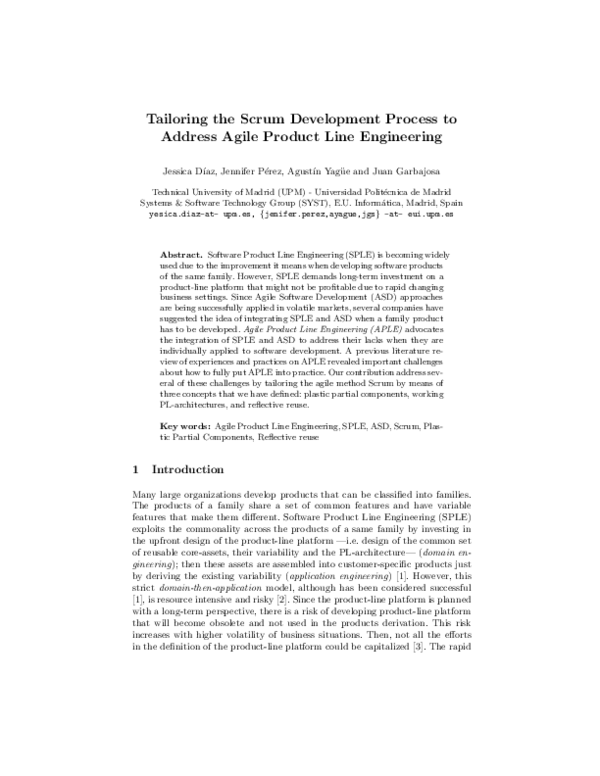 (PDF) Tailoring the Scrum Development Process to Address Agile Product Line Engineering