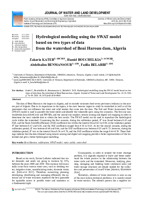 (PDF) Hydrological modeling using the SWAT model based on two types of ...