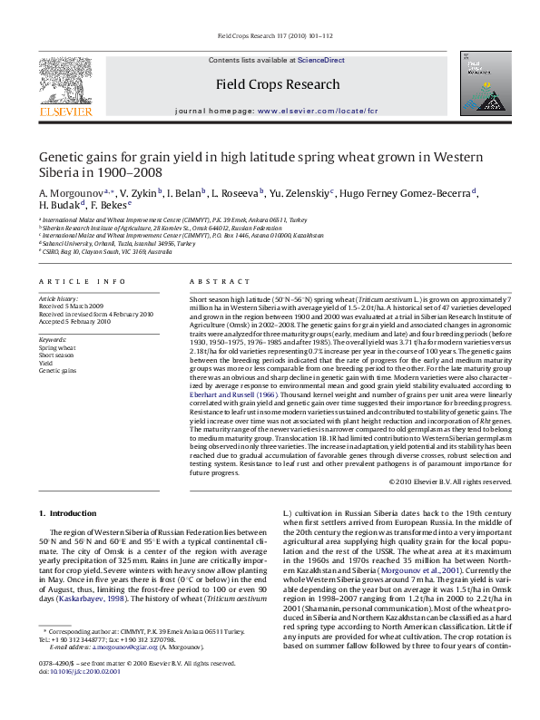 (PDF) Genetic gains for grain yield in high latitude spring wheat grown ...