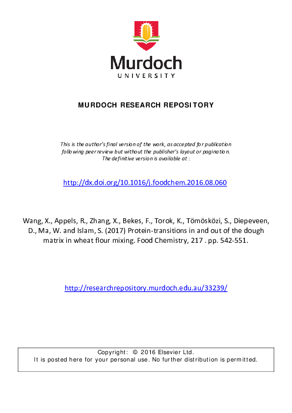 (PDF) Protein-transitions in and out of the dough matrix in wheat flour ...