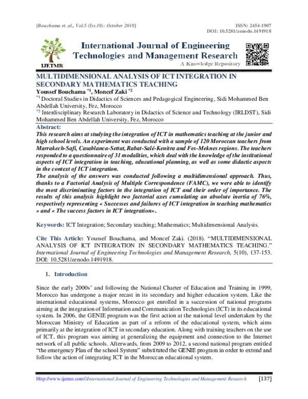(PDF) Multidimensional Analysis of Ict Integration in Secondary Mathematics Teaching