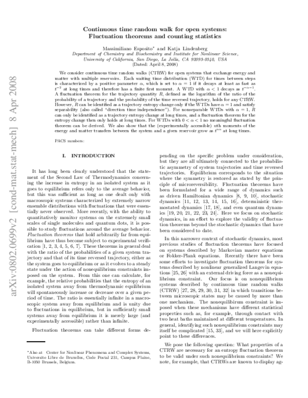 (PDF) Continuous-time random walk for open systems: Fluctuation theorems and counting statistics