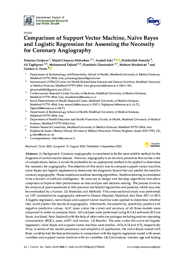Pdf Comparison Of Support Vector Machine Naïve Bayes And Logistic Regression For Assessing