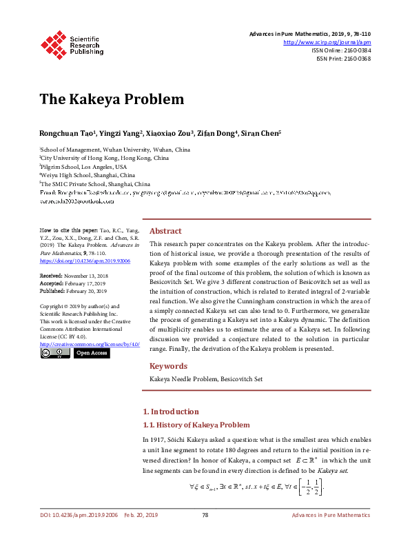 (PDF) The Kakeya Problem