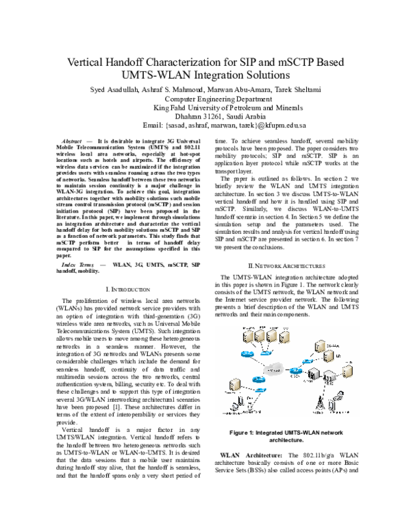 (PDF) Vertical handoff characterization for sip and mSCTP based UMTS ...