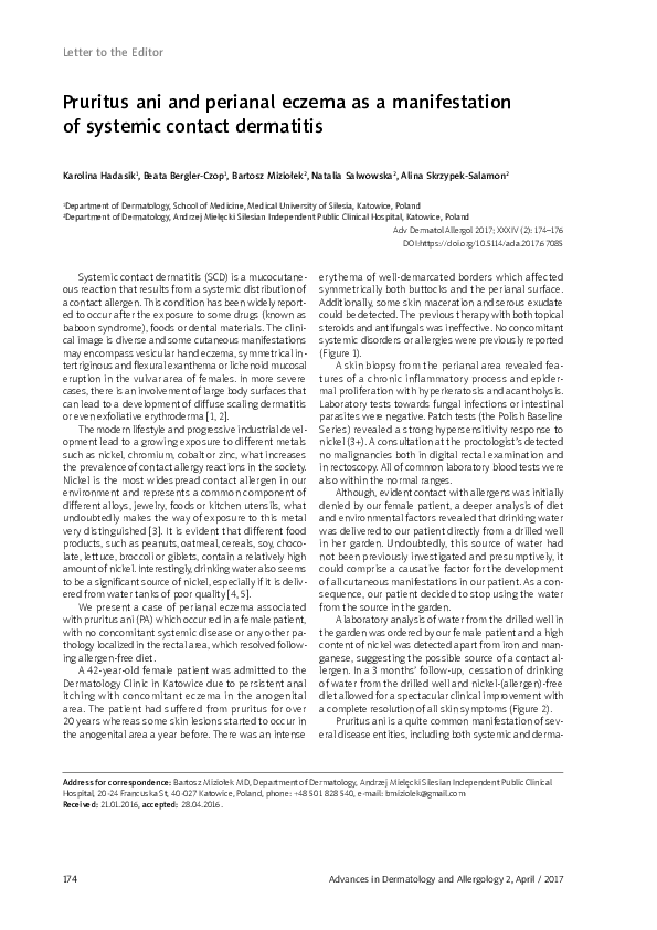 (PDF) Pruritus ani and perianal eczema as a manifestation of systemic contact dermatitis