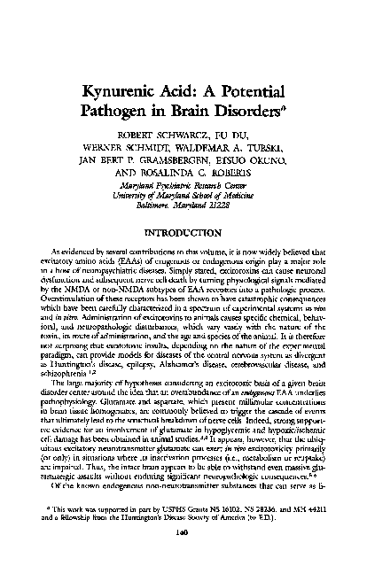 (PDF) Kynurenic Acid: A Potential Pathogen in Brain Disorders