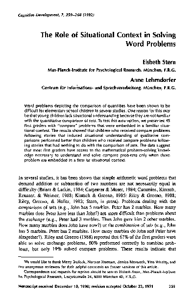 (PDF) The role of situational context in solving word problems