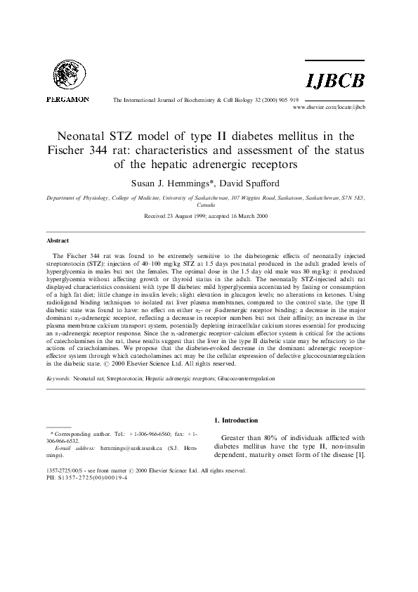 (PDF) Neonatal STZ model of type II diabetes mellitus in the Fischer ...