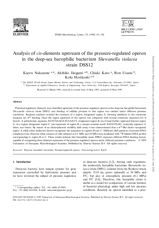 (PDF) Analysis of cis -elements upstream of the pressure-regulated ...