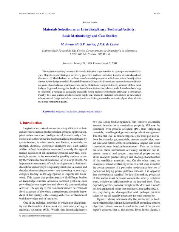 (PDF) Materials selection as an interdisciplinary technical activity ...