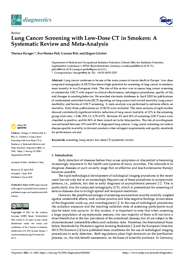 (PDF) Lung Cancer Screening with Low-Dose CT in Smokers: A Systematic ...