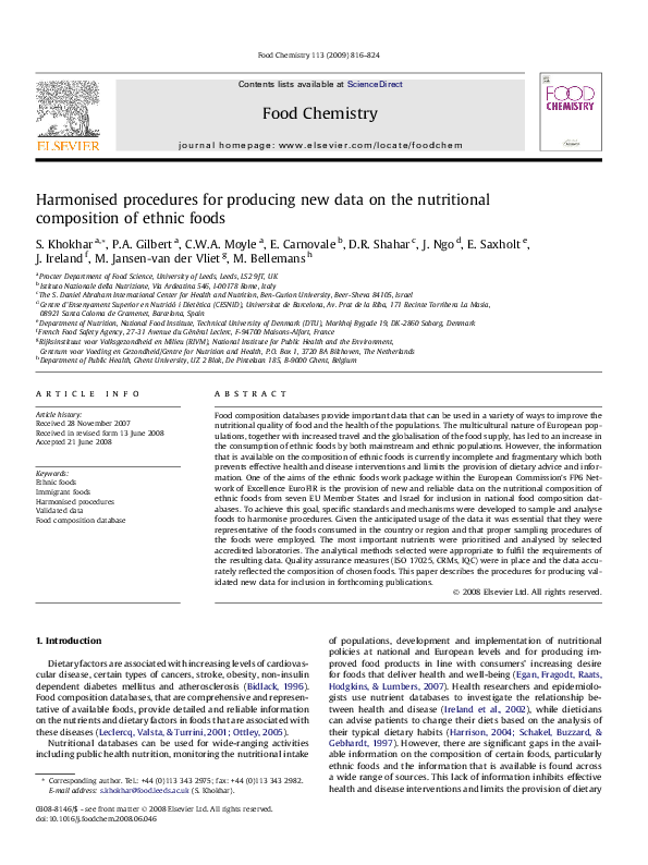 (PDF) Harmonised procedures for producing new data on the nutritional ...