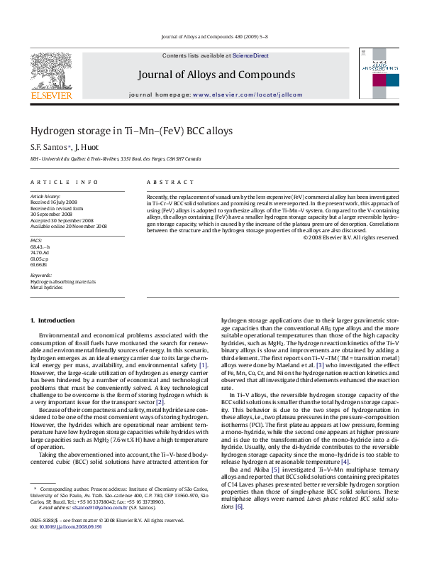 (PDF) Hydrogen storage in Ti–Mn–(FeV) BCC alloys
