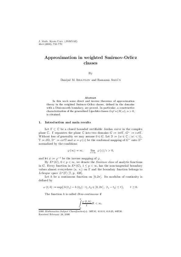 Pdf Approximation In Weighted Smirnov Orlicz Classes Daniyal Israfilov