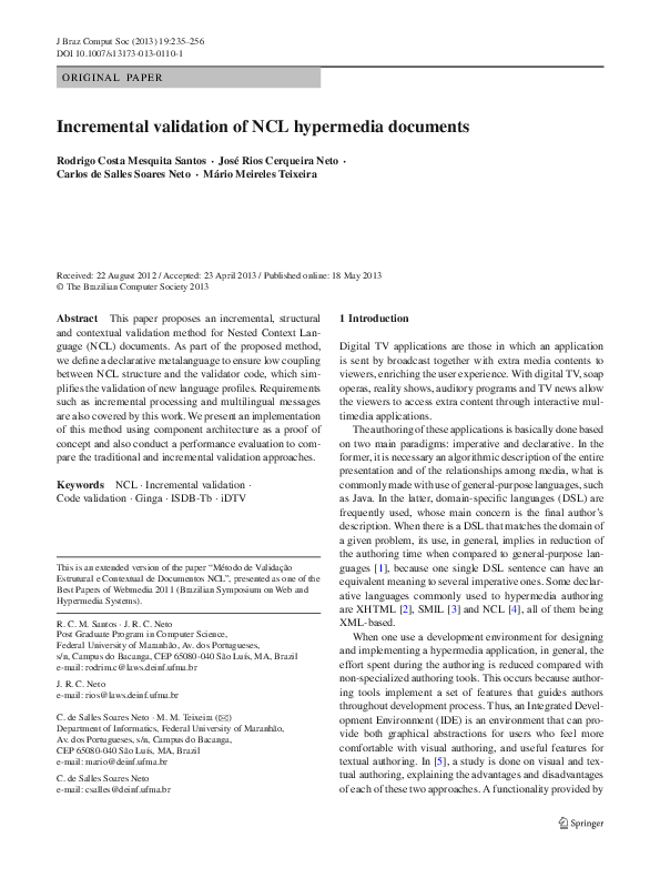 (PDF) Incremental validation of NCL hypermedia documents
