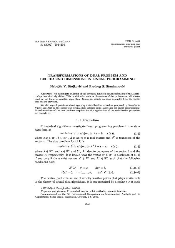 (PDF) Transformations of dual problem and decreasing dimensions in linear programming