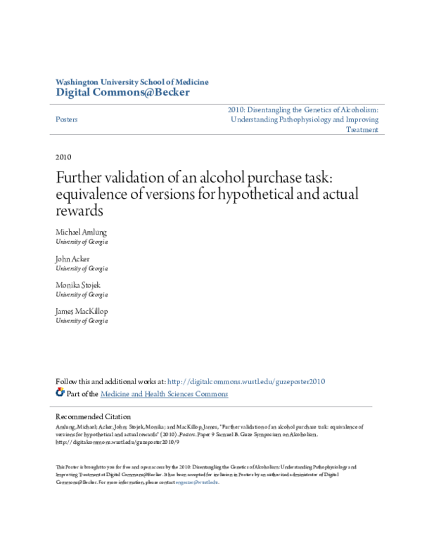 (PDF) Further validation of an alcohol purchase task: equivalence of ...