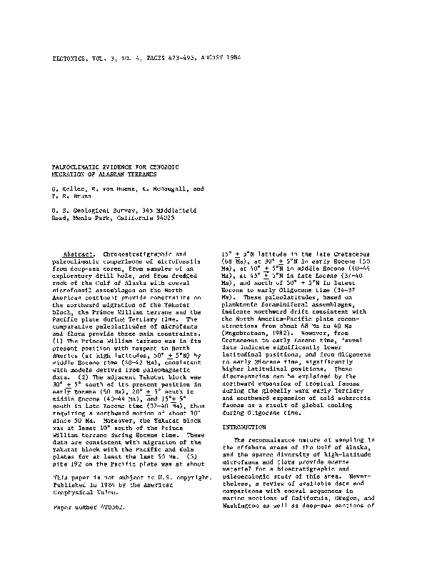 (PDF) Paleoclimatic evidence for Cenozoic migration of Alaskan terranes