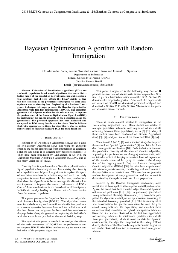 (PDF) Bayesian Optimization Algorithm with Random Immigration