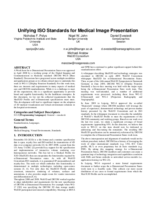 (PDF) Unifying iso standards for medical image presentation