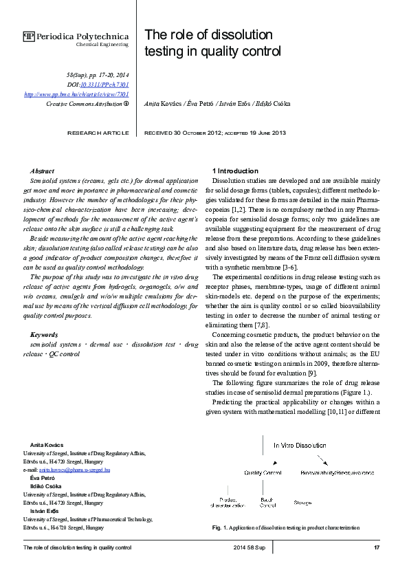 (PDF) The role of dissolution testing in quality control