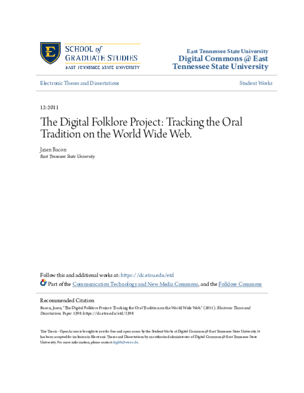 (PDF) The Digital Folklore Project: Tracking the Oral Tradition on the ...