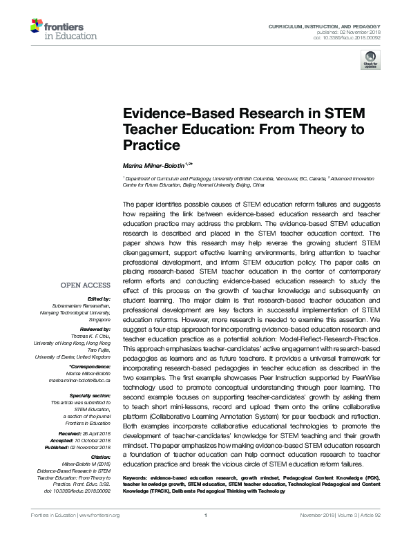 (PDF) Evidence-Based Research in STEM Teacher Education: From Theory to ...