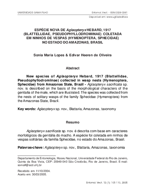 (PDF) Duas espécies novas de Dendroblatta Rehn (Blattellidae) coletados ...