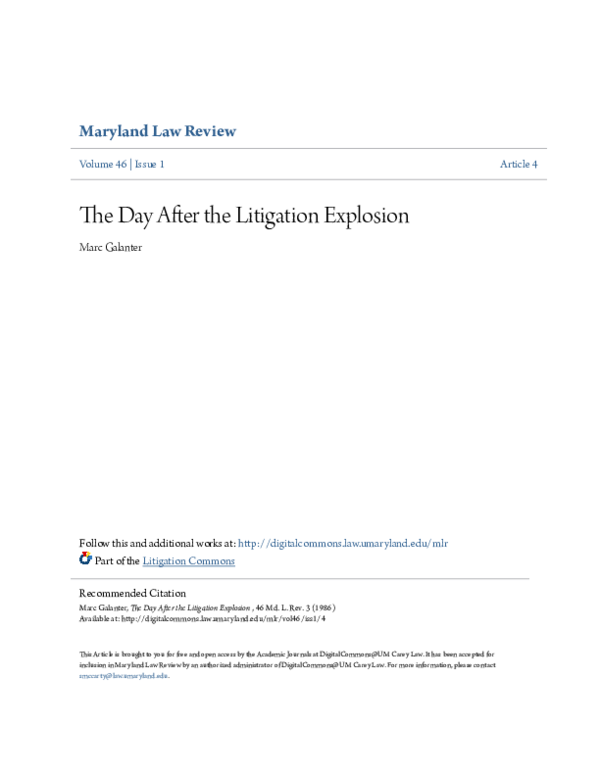 (PDF) The Day after the Litigation Explosion