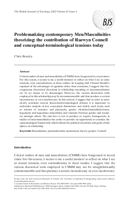 (PDF) Problematizing contemporary Men/Masculinities theorizing: the ...