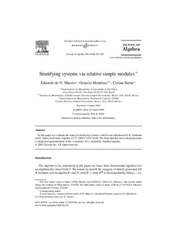 (PDF) Stratifying systems via relative simple modules