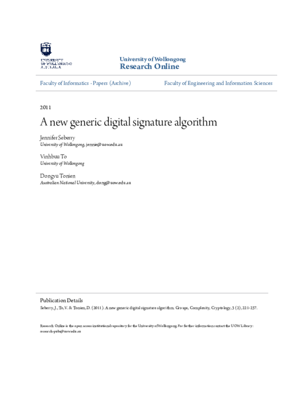 (PDF) A new generic digital signature algorithm