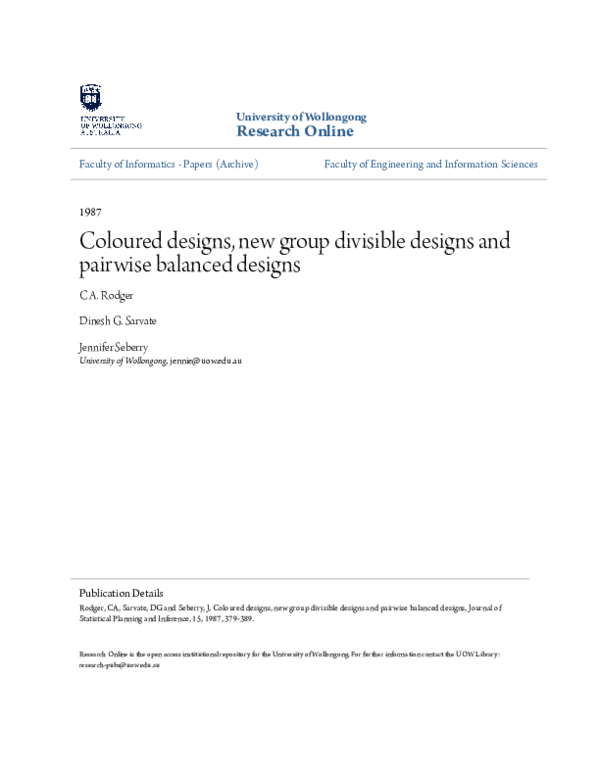 (PDF) Coloured designs, new group divisible designs and pairwise ...