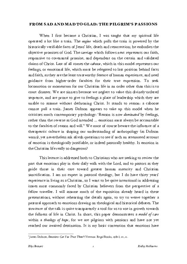 (PDF) From Mad and Sad to Glad: The Pilgrim's Passions