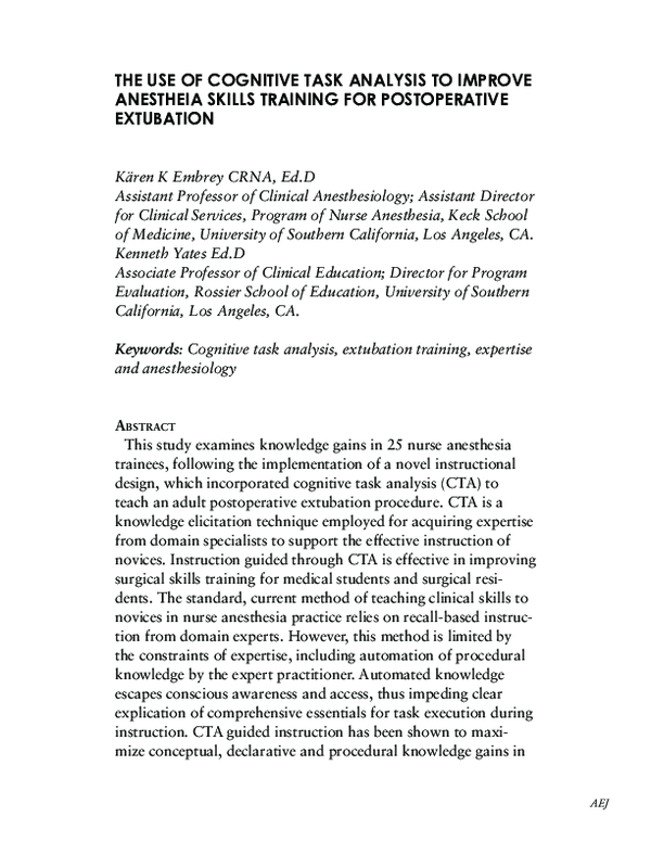 (PDF) Cognitive Task Analysis Enhances Anesthesia Training
