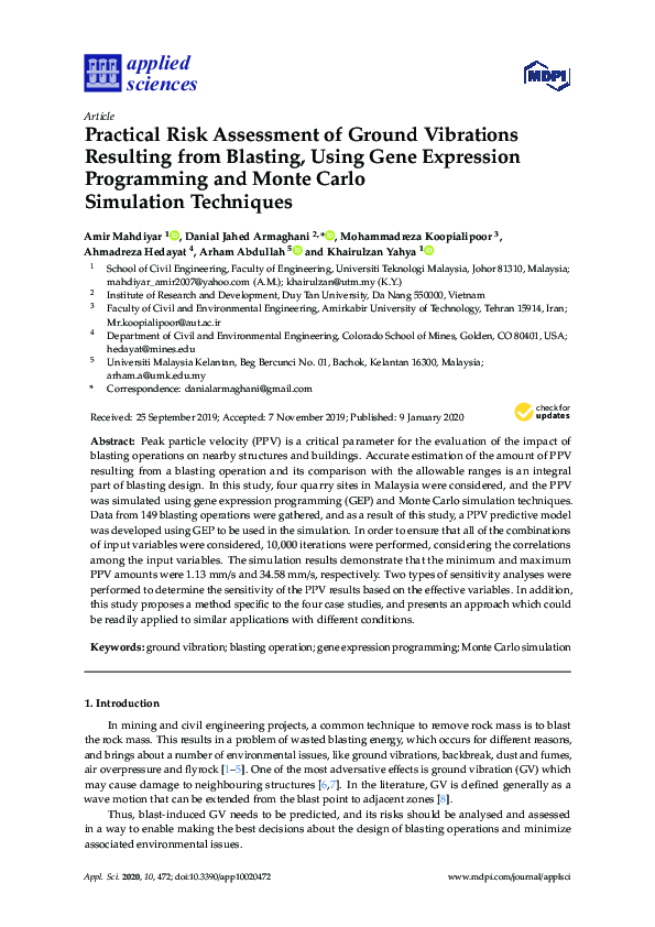 (PDF) Practical Risk Assessment of Ground Vibrations Resulting from Blasting, Using Gene ...
