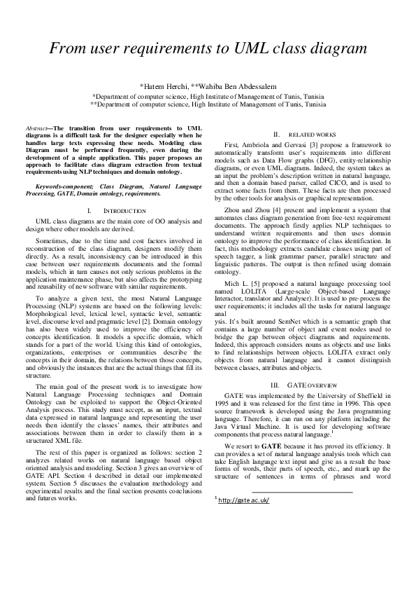 (PDF) From user requirements to UML class diagram | Hatem Herchi - Academia.edu