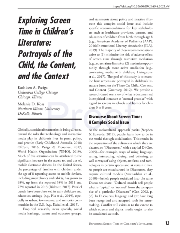 (PDF) Exploring Screen Time in Children's Literature: Portrayals of the ...