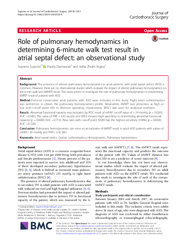 (PDF) Role of pulmonary hemodynamics in determining 6-minute walk test ...