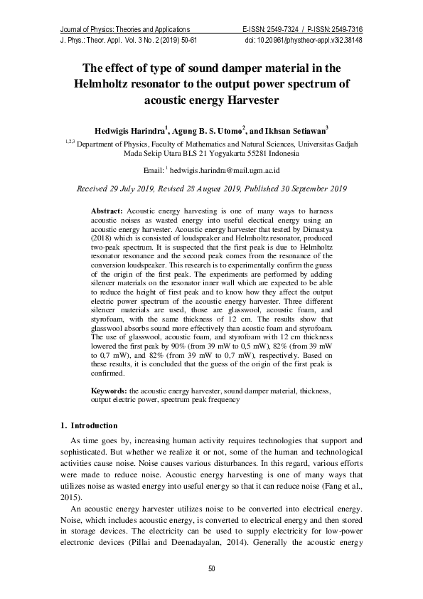 (PDF) The effect of type of sound damper material in the Helmholtz ...