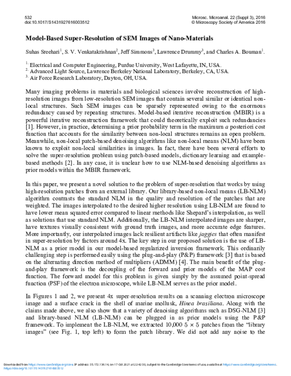 (PDF) Model-Based Super-Resolution of SEM Images of Nano-Materials