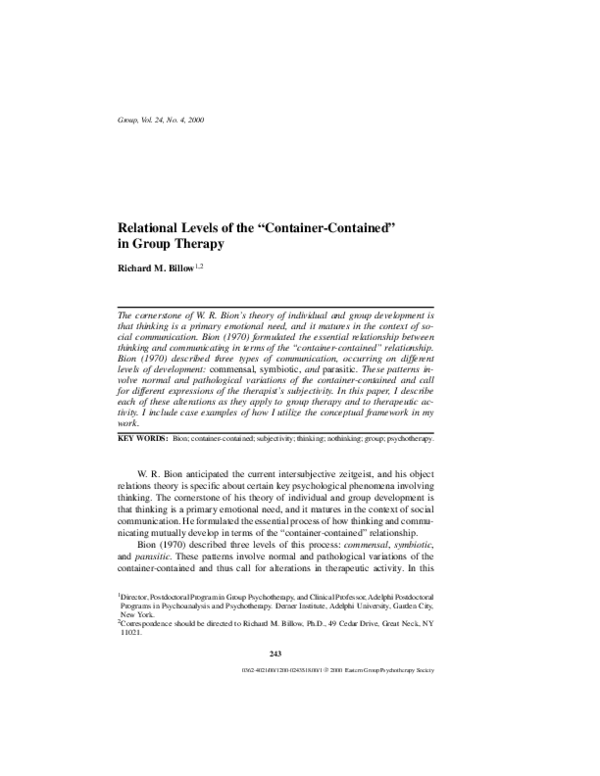 (PDF) Relational Levels of the “Container-Contained” in Group Therapy